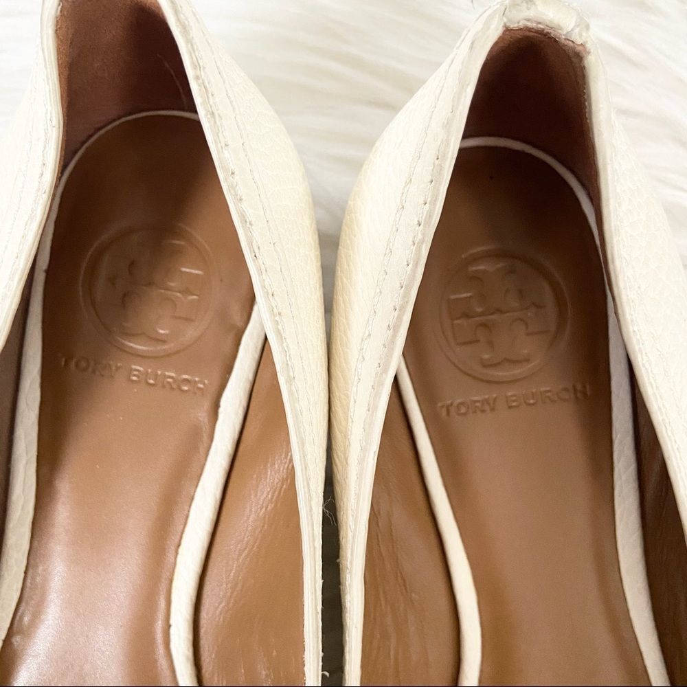 Tory Burch Leticia Peep Toe Low Wedge Ivory Size 8.5 - Gem